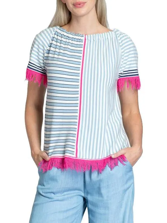 APNY Fringe Striped Knit Top - Pink Multi