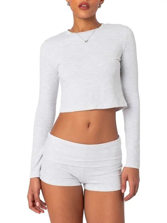 EDIKTED Meg Long Sleeve Crop Top - Gray-melange
