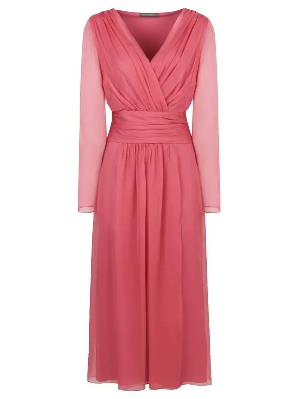 Alberta Ferretti Chiffon V-neck Dress - Pink
