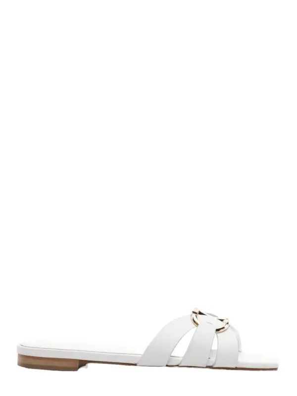 TWINSET Oval T-plaque Leather Slides - White