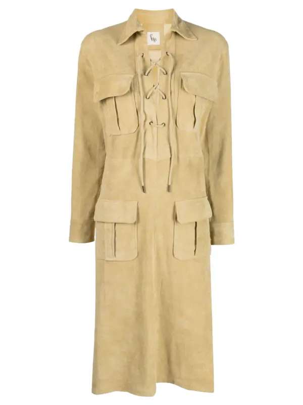 PAULA Spread-collar Leather Midi Dress - Neutrals
