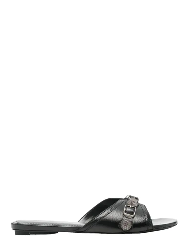 Balenciaga Cagole Leather Sandals - Black