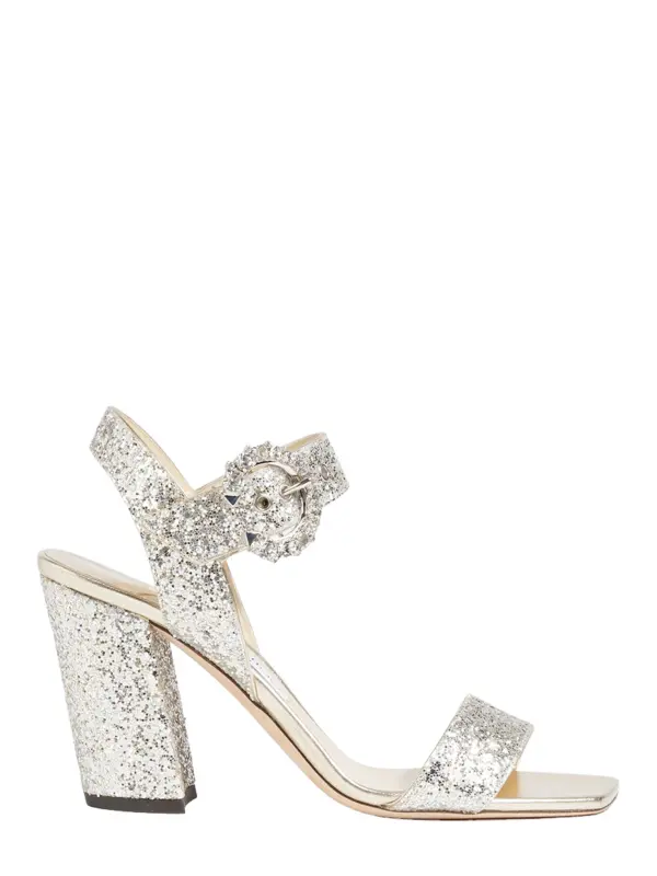 JIMMY CHOO Maysa 85 Embellished Glittered Woven Sandals - Silver