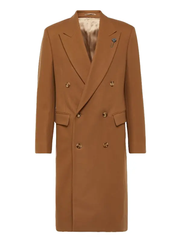 LARDINI Double-breasted Wool-blend Overcoat - Brown