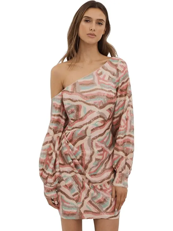 Halston Off-the-shoulder Sequin Mini Dress - White Print