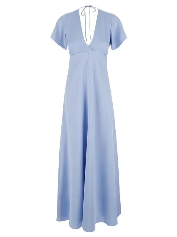 PLAIN Fabric Maxi Dress With Bow - Blue