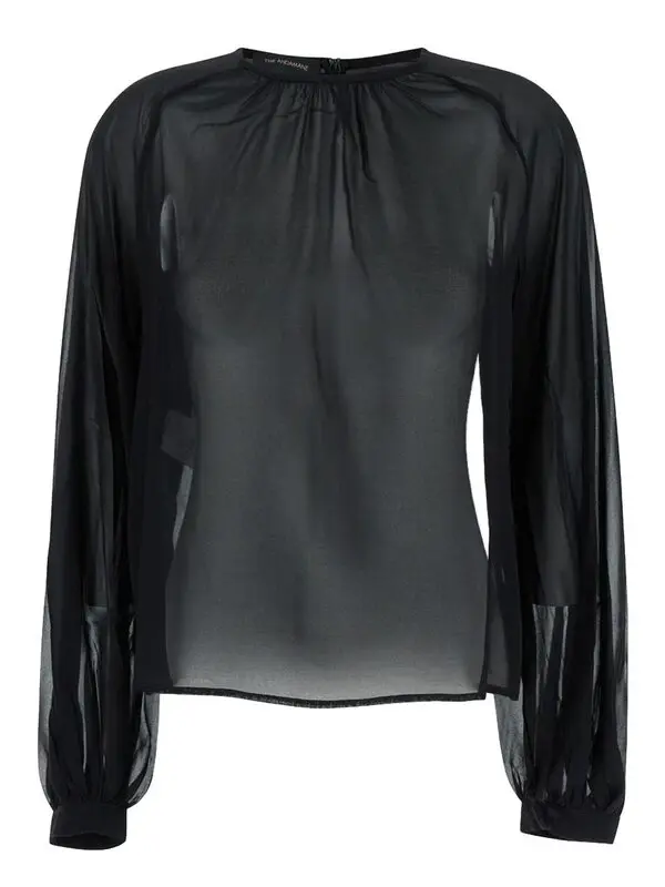 Andamane Stretch Silk Crewneck Blouse - Black