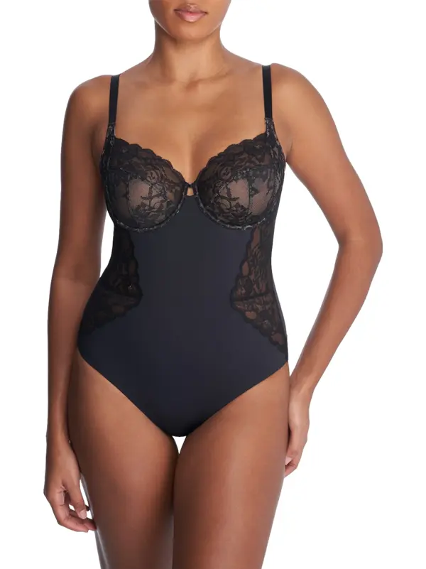 Natori Statement Sleeveless Lace Bodysuit - Black Cafe