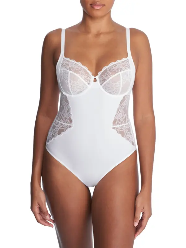 Natori Statement Sleeveless Lace Bodysuit - White