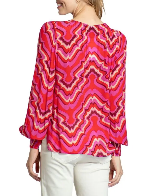 APNY Leopard Print Gathered Neck Chiffon Blouse - Pink Multi