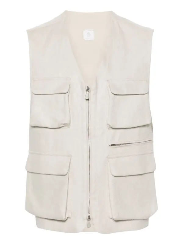 Eleventy V-neck Linen Vest - Neutrals