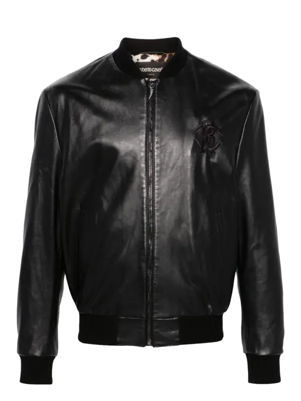 Roberto Cavalli Leather Bomber Jacket - Black