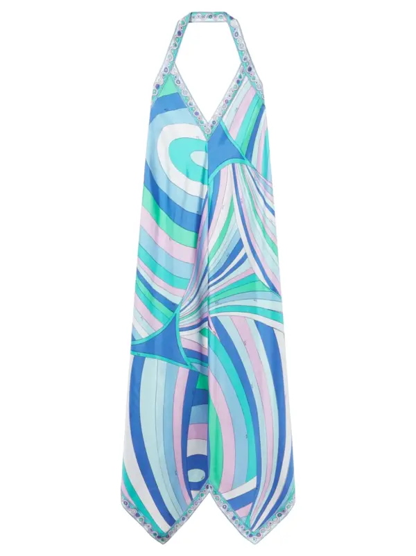 Emilio Pucci Iride-print Halterneck Silk Dress - Blue