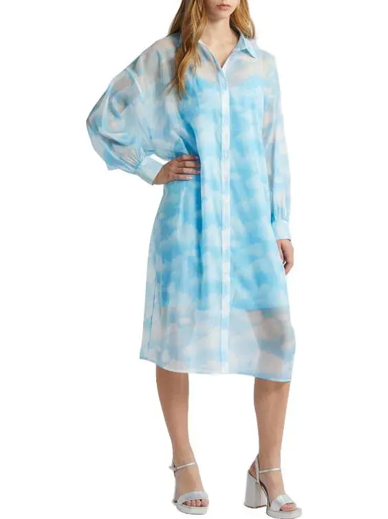 DRESSED IN LALA Sheer Shirtdress - Cloud