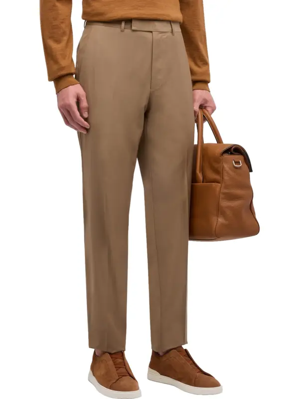 Zegna Classic Wool Pants - Medium Brown Solid