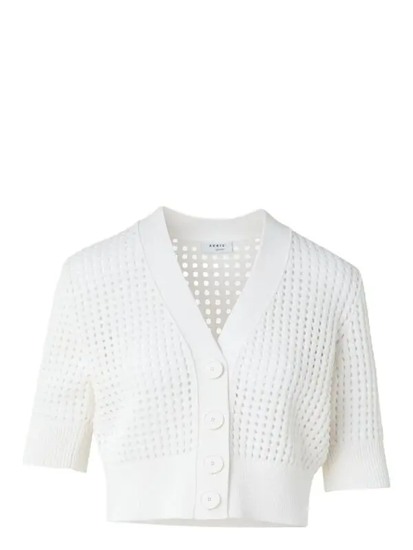 Akris Cotton Mesh Knit Cardigan - Cream