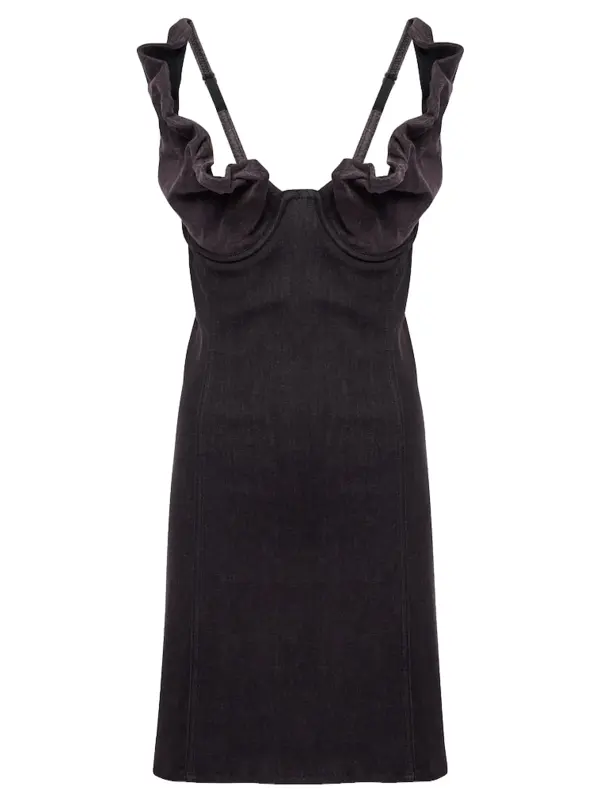 Y/project Ruffled Denim Minidress - Black