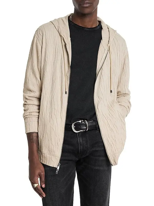 John Varvatos Ishan Crinkle Zip Front Hoodie - Fossil Gray