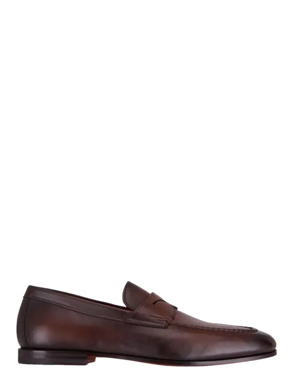 Santoni Leather Penny Loafers - Brown