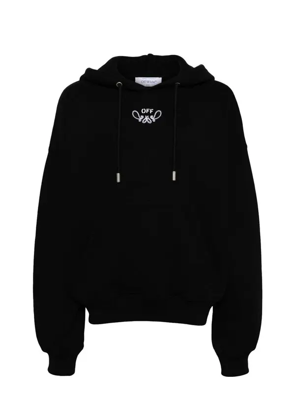 Off-White Cotton Hoodie With Bandana Embroidery - Black