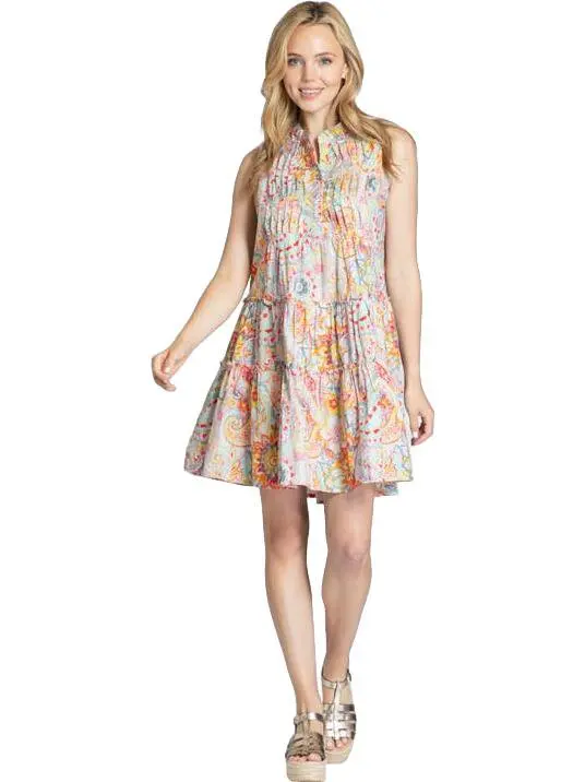 APNY Print Pintuck Babydoll Dress - Orange Multi