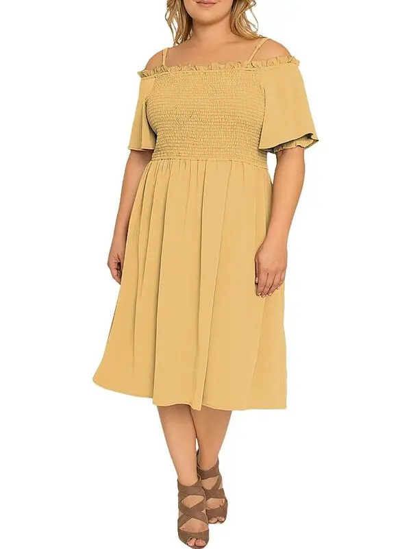 STANDARDS & PRACTICES Plus Smocked Midi Dress - Pale Banana