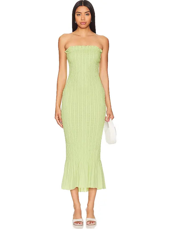 APRES STUDIO Ruched Strapless Dress - Pear Green