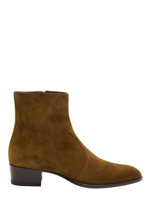 Saint Laurent Wyatt 40 Suede Ankle Boots - Brown