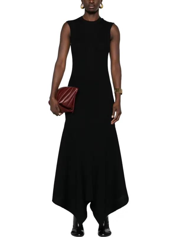Ami Godet Merino Wool Midi Dress - Black