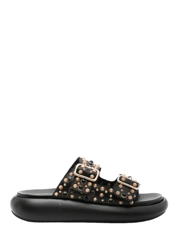 Ash Viking Leather Slides - Black