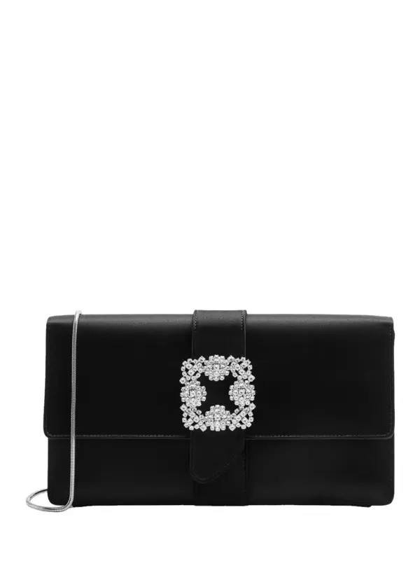 Manolo Blahnik Capri Crystal-embellished Satin Clutch - Black
