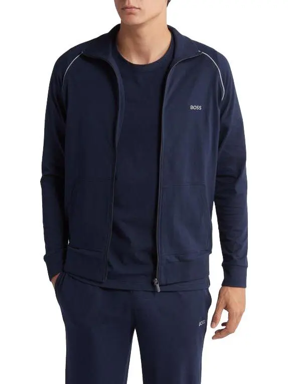 Hugo Boss Cotton-blend Zip-up Jacket - Dark Blue