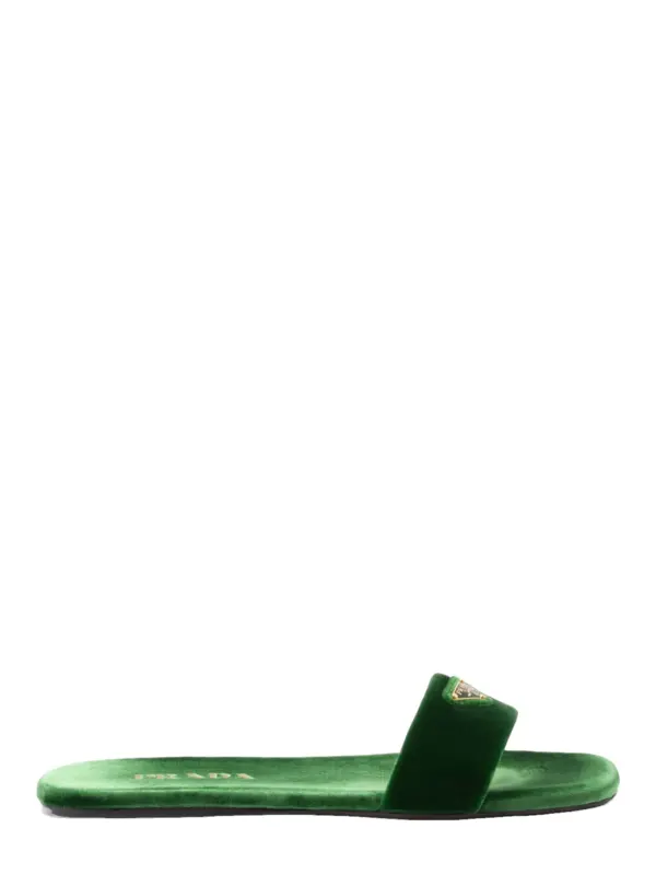 Prada Triangle-logo Velvet Slides - Green