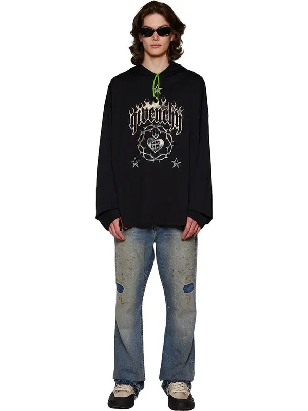 Givenchy Graphic Cotton Hoodie - Black