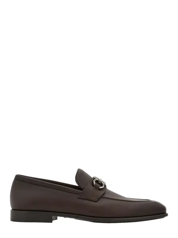 FERRAGAMO Gancini Plaque Leather Loafers - Brown
