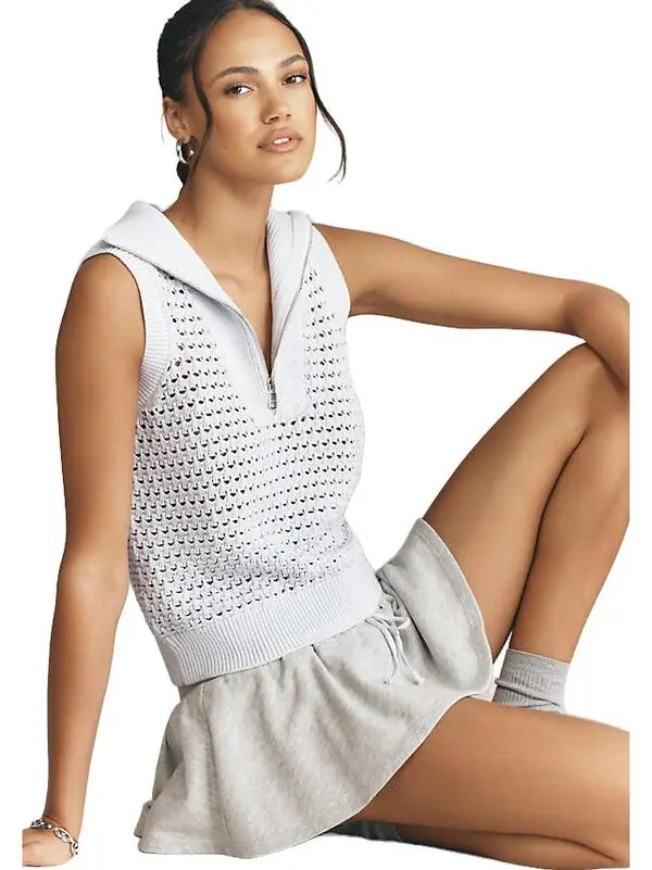 Varley Half-zip Knit Tank Top - Light Denim