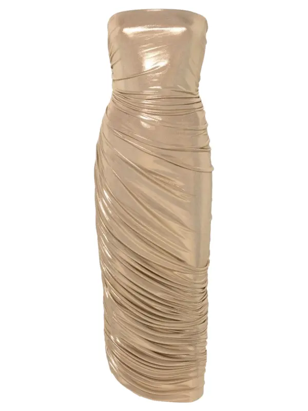 Norma Kamali Diana Strapless Lamé Midi Dress - Gold