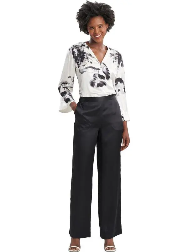 Natori Key Essentials Silk Wide Leg Pants - Black
