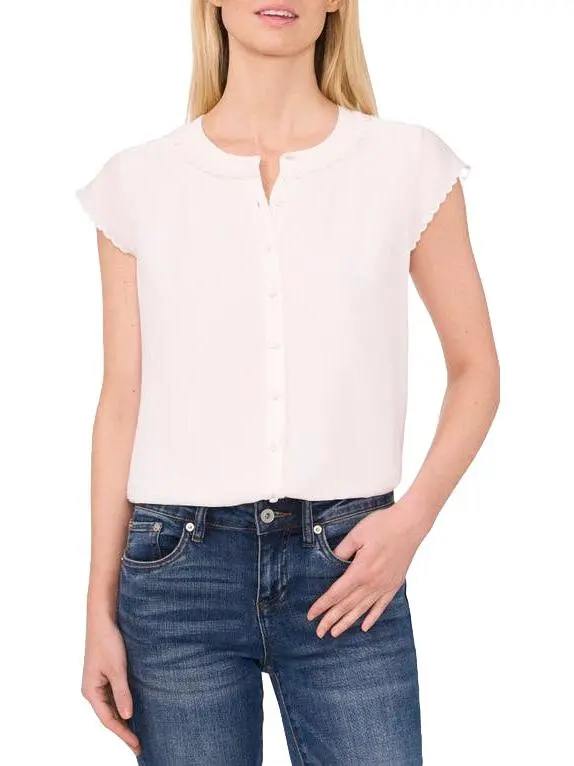 CECE DUPRAZ Scalloped Cap Sleeve Top - New Ivory