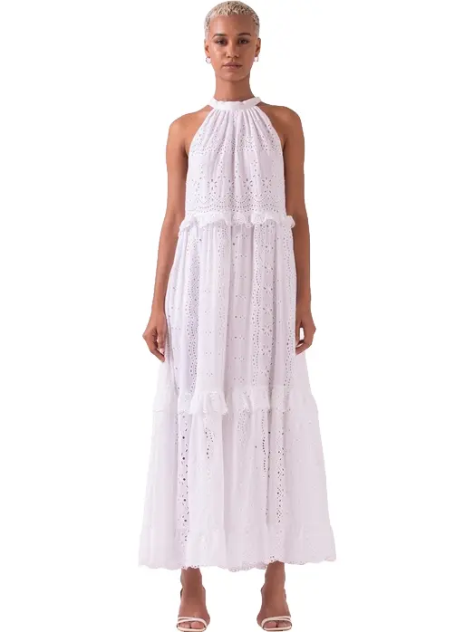 CELINA MOON Azalea Halter Neck Tiered Maxi Dress - Red