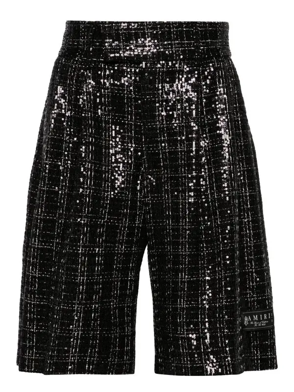 Amiri Sequin Check Knee-length Shorts - Black