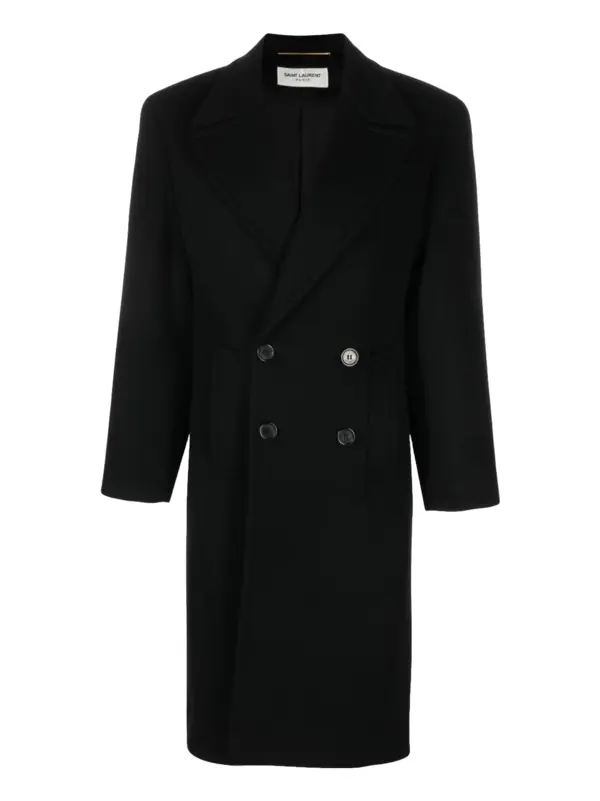 Saint Laurent Shoulder-pad Double-breasted Coat - Black