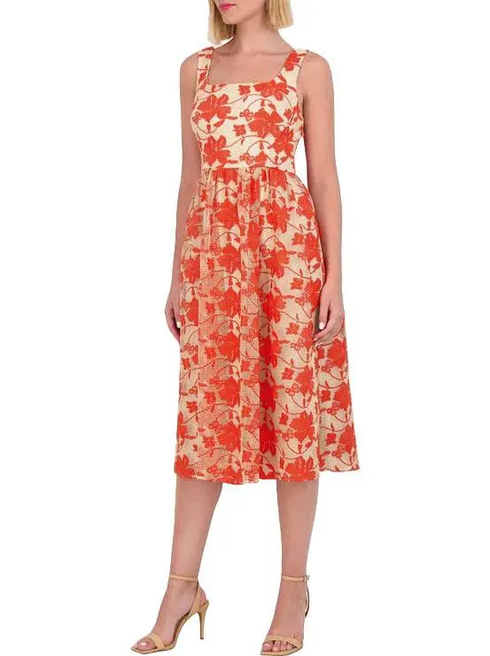 Vince Camuto Embroidered Mesh Midi Dress - Poppy