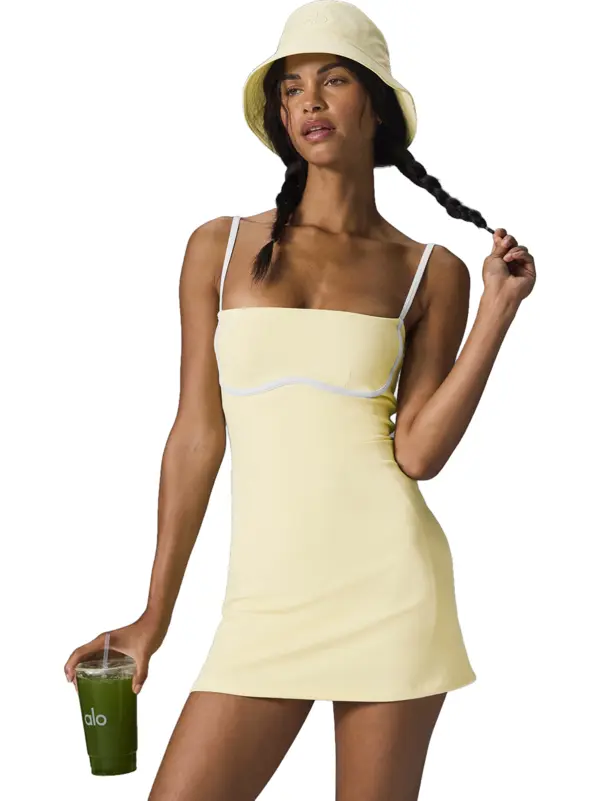 Alo Yoga Airbrush Streamlined A-line Dress With Built-in Shorts - Lemon Ice/white
