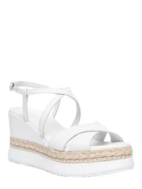 NEROGIARDINI Ankle Strap Platform Wedge Sandal - White