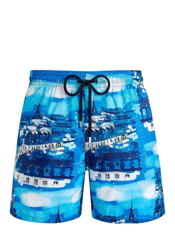 Vilebrequin Paris-print Swim Shorts - Neo Blue