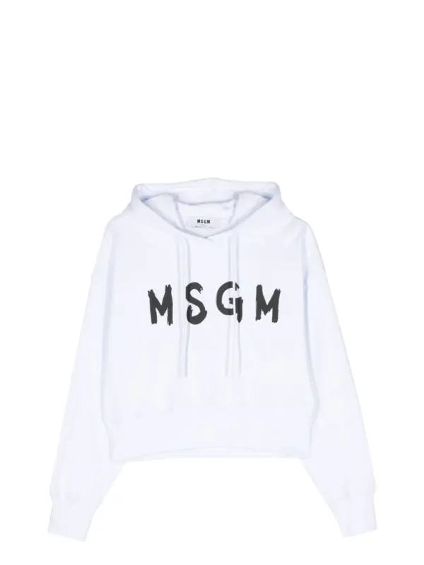 MSGM Logo-print Cotton Hoodie - White