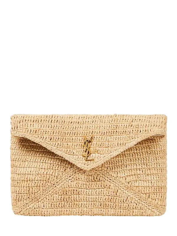 Saint Laurent Cassandre Raffia Pouch - Beige