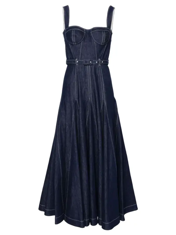 Huishan Zhang Belted Denim Midi Dress - Blue