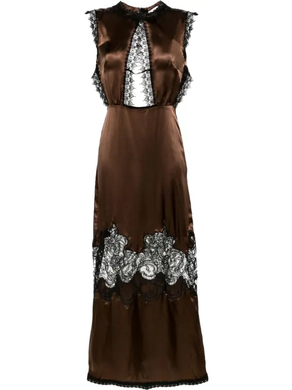 Viktor & Rolf Lace-trim Silk Maxi Dress - Black